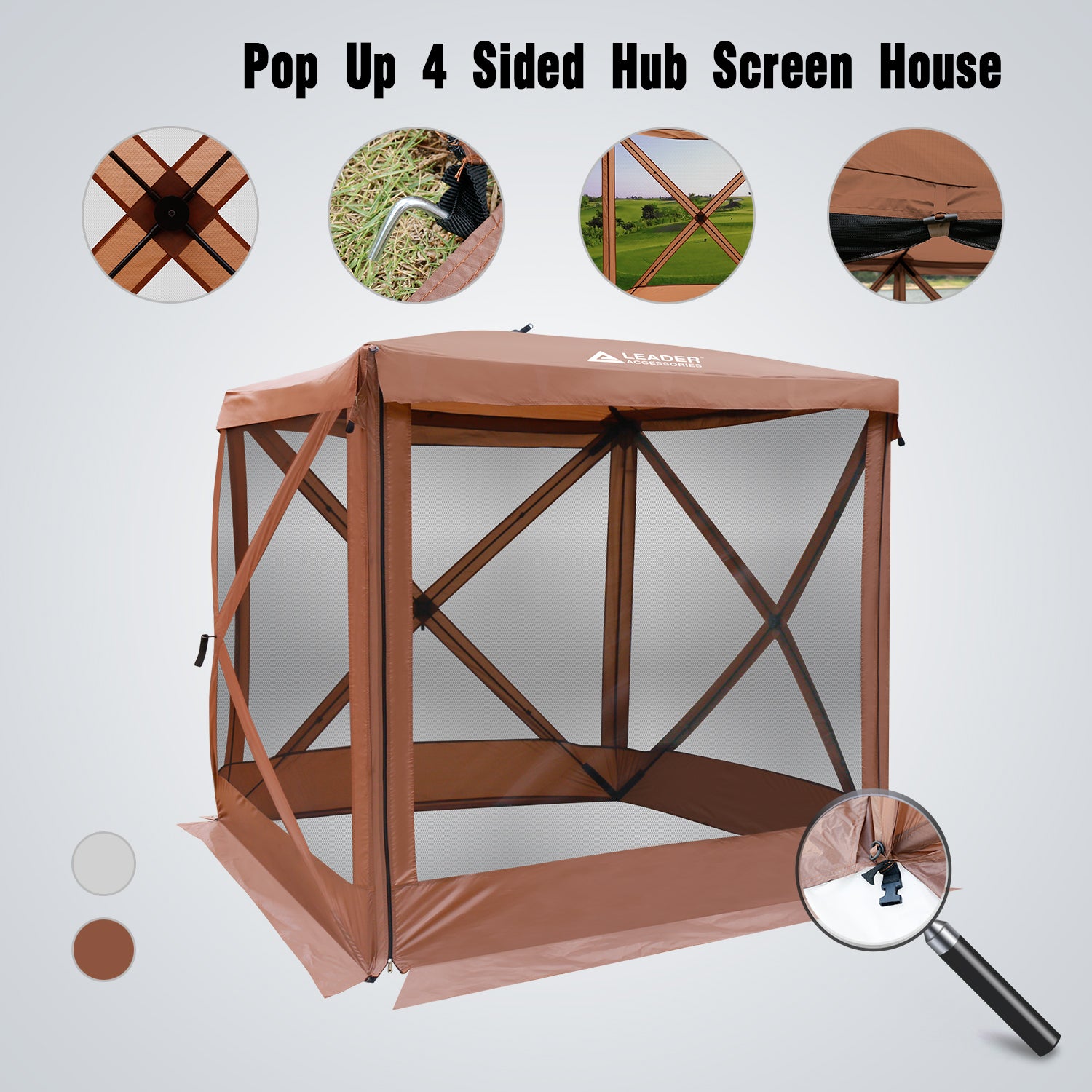 4-Sided Pop-up Portable Gazebo Screen Tent- Leader Accessories